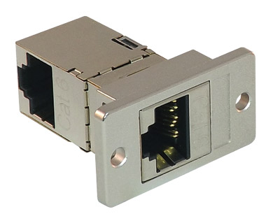 TUK PANEL MOUNT KEYSTONE RJ45 BACK-TO-BACK COUPLER Cat6, rear at 90 ...