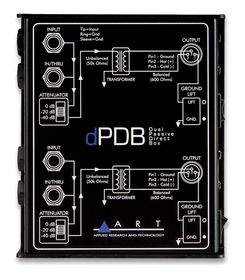 ART DPDB DI BOX Passive, dual channel, 6.35mm jack inputs, balanced 3 ...