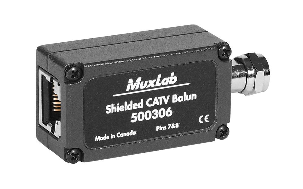 MUXLAB 500306-2PK SHIELDED CATV BALUN RG6 coaxial to Cat5e/6/7, pack of 2