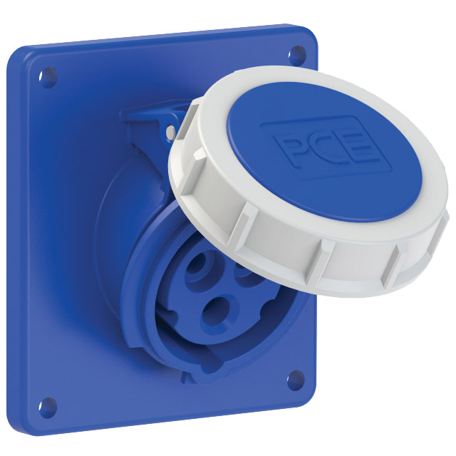 PCE 4132-6 WATERTIGHT 16A PANEL MOUNTING SOCKET, Angled, IP67, blue/grey