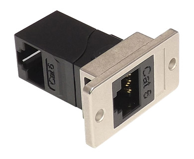 TUK PANEL MOUNT KEYSTONE RJ45 BACK-TO-BACK COUPLER Cat6, rear at 90 ...