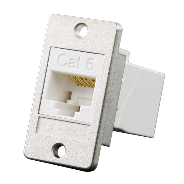 TUK PANEL MOUNT KEYSTONE RJ45 BACK-TO-BACK COUPLER Cat6, rear at 90 ...