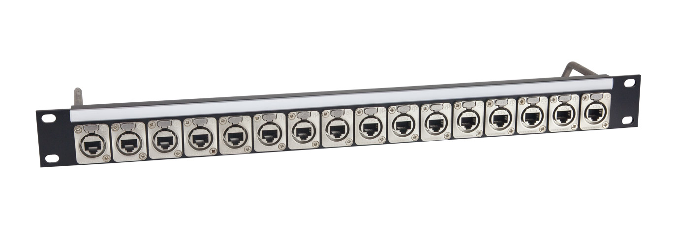 CANFORD ETHERCON TERMINATION PANEL 1U 1x16, CAT6A RJ45 Feedthrough, black