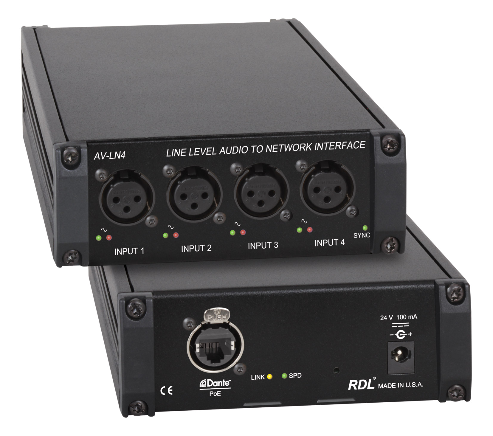 RDL AV-LN4 DANTE INTERFACE Input, 4x line level XLR, Dante network output