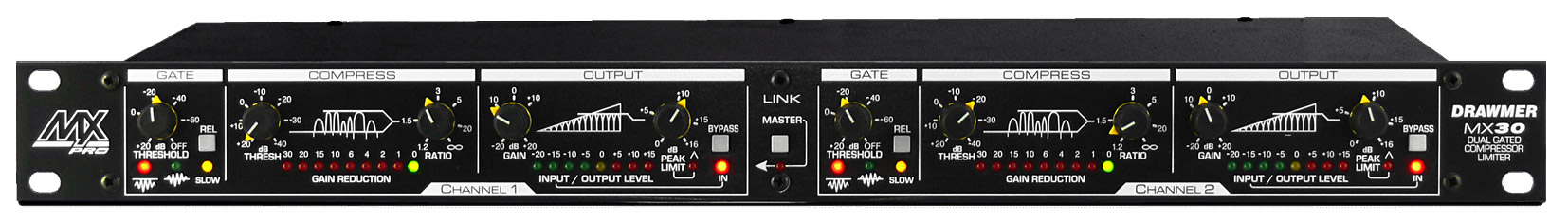 DRAWMER MX30-PRO COMPRESSOR LIMITER NOISE GATE Two channel, 1U rackmount